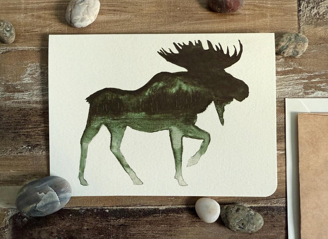 Watercolor Moose Landscape Card Set • Blank Cards • Watercolor Note ...