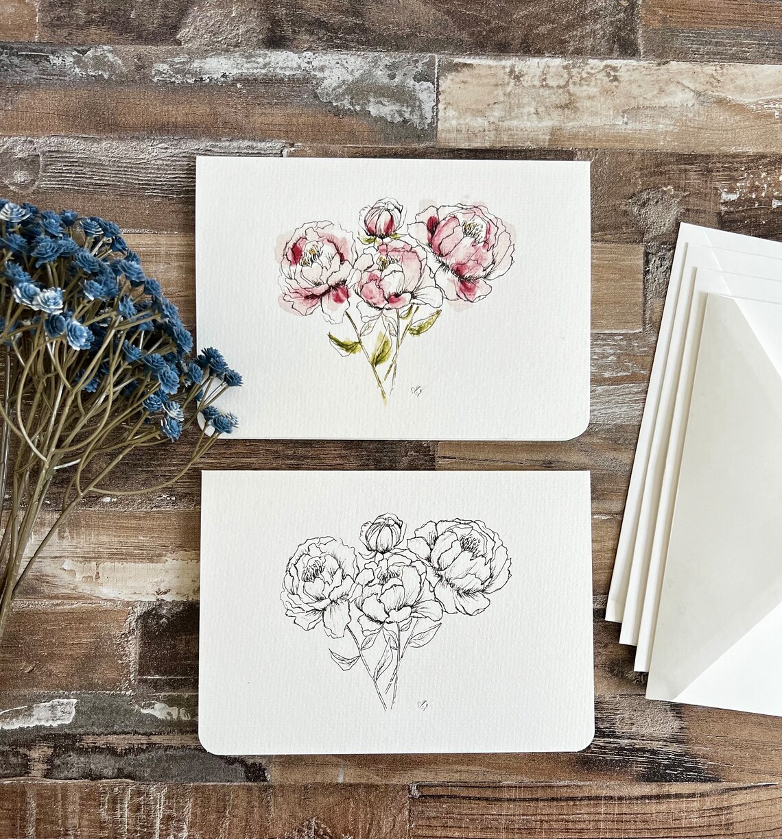 Peony Watercolor Card Set • Spring Cards • Floral Note Cards • Blank ...