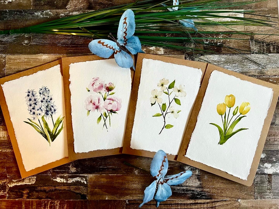 Vintage Spring Flower Watercolor Card Set • Spring Cards • Floral Note ...