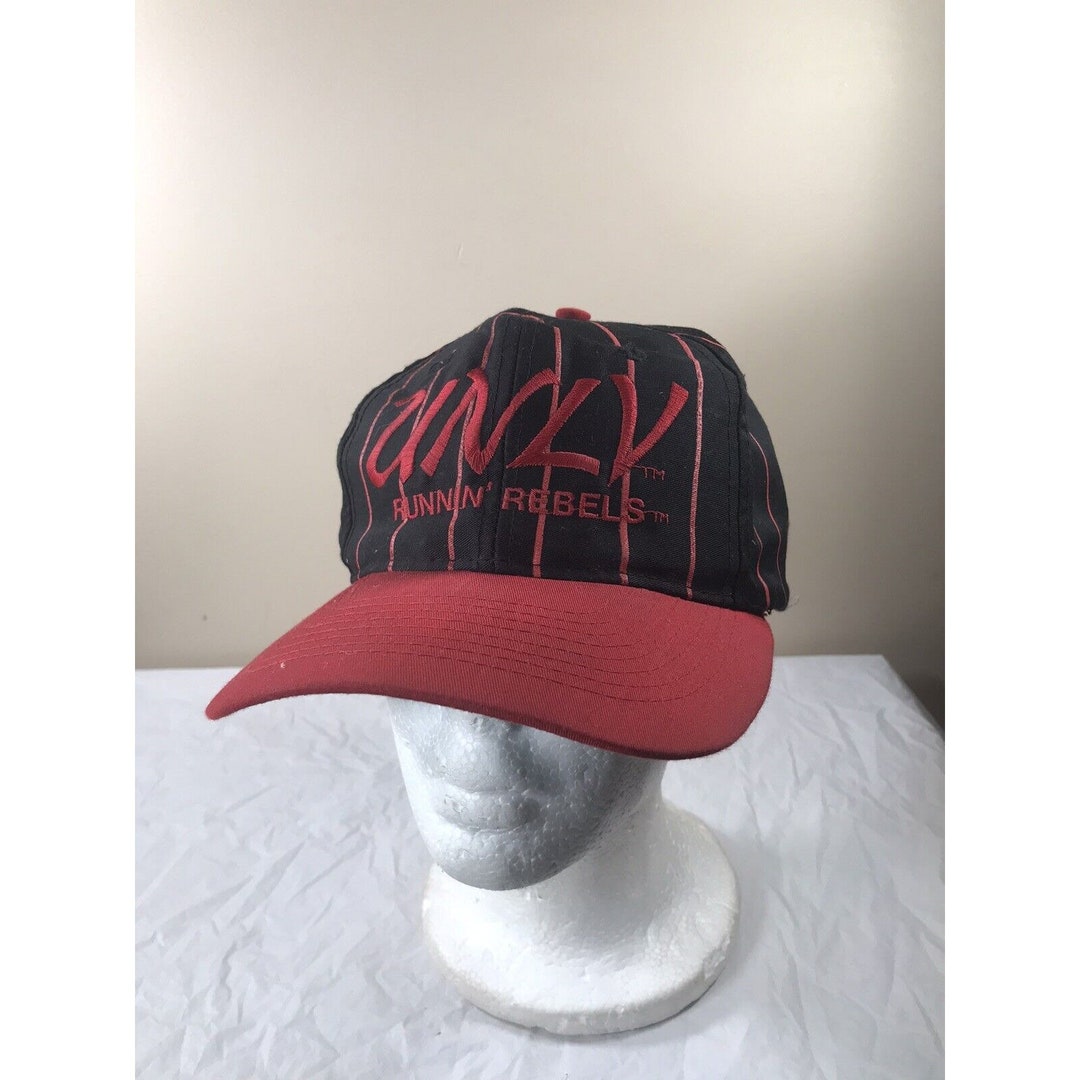 Vintage UNLV Running Rebels - Black Red Pinstripe Headmaster Snapback ...