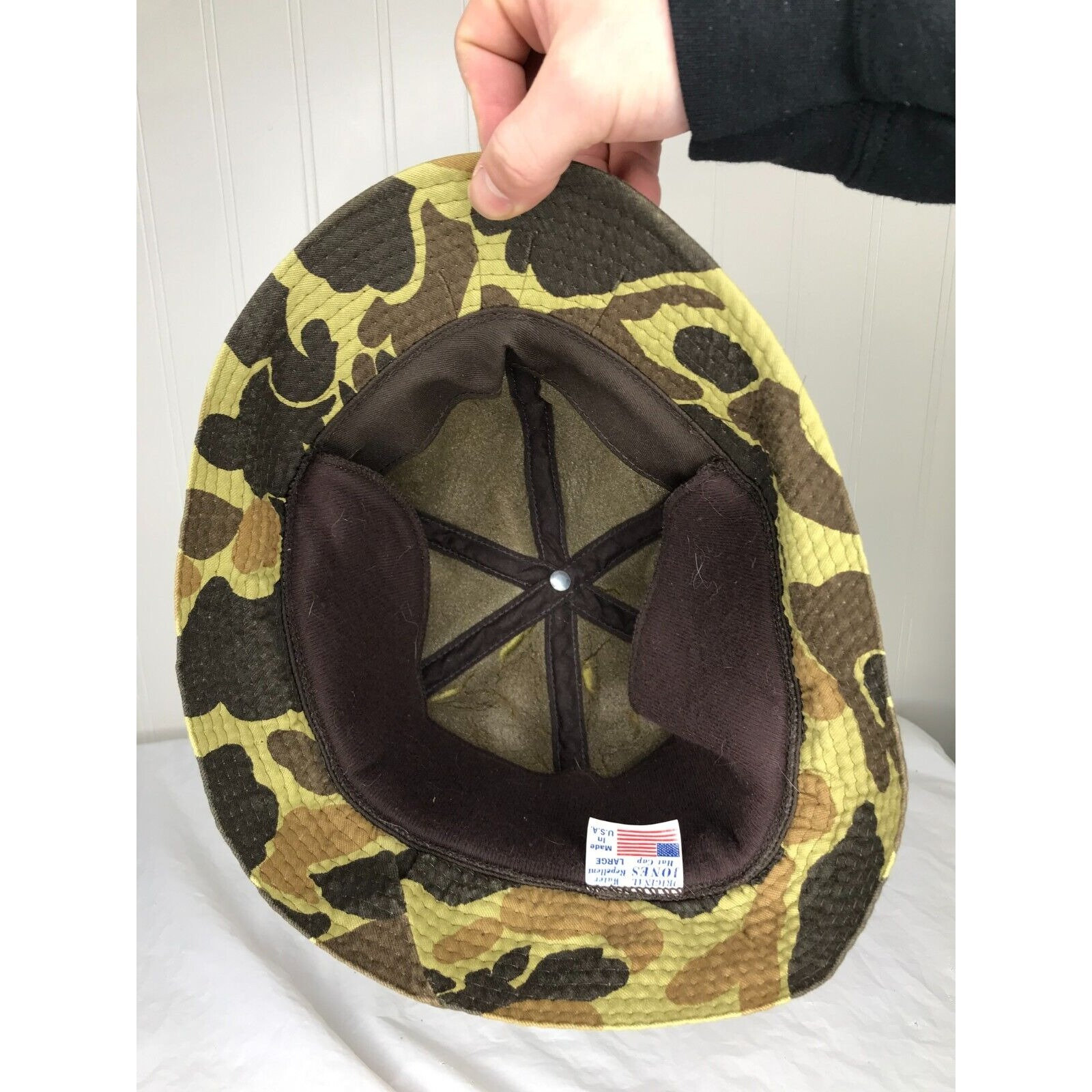 Vintage Camo Jones Style Bucket Hat Duck Hunting Mesh Vents USA Sz LG ...
