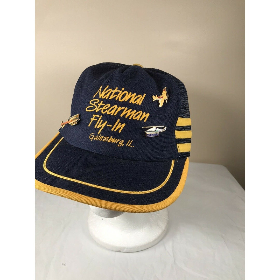Vintage Three Stripe National Stearman Fly-in Snapback Trucker Hat Cap ...