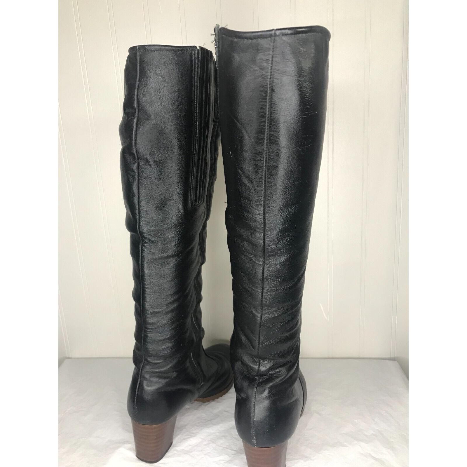 Vintage 1970s Cobbies Black Leather Block Heel Zipper Knee High Boots 6 ...