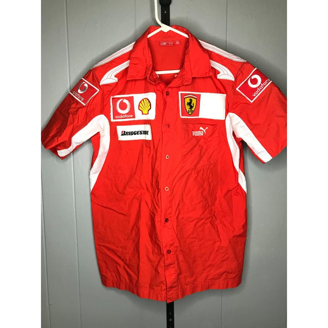 Puma Ferrari Scuderia Sponsor Men Small Orange Short Sleeve Button up ...