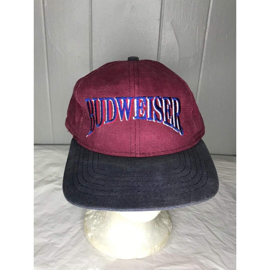 VTG Budweiser Snapback Hat Mens OSFM Arch Logo Blockhead Red Blue Beer ...