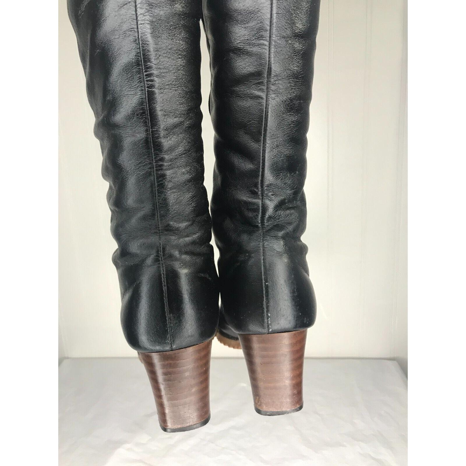 Vintage 1970s Cobbies Black Leather Block Heel Zipper Knee High Boots 6 ...