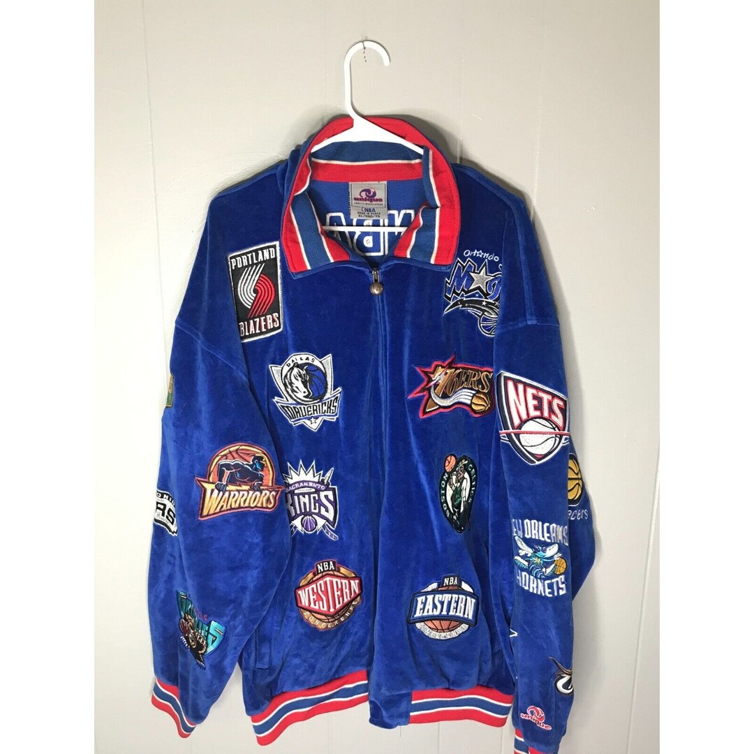 RARE Vintage 90s NBA Teams Logo Velour Jacket Size XL Unique Sports ...