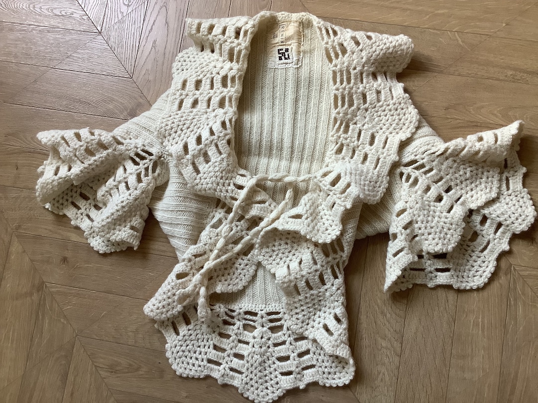 Ivory Wool Crochet Lace Bolero Cardigan Designers REMIX - Etsy