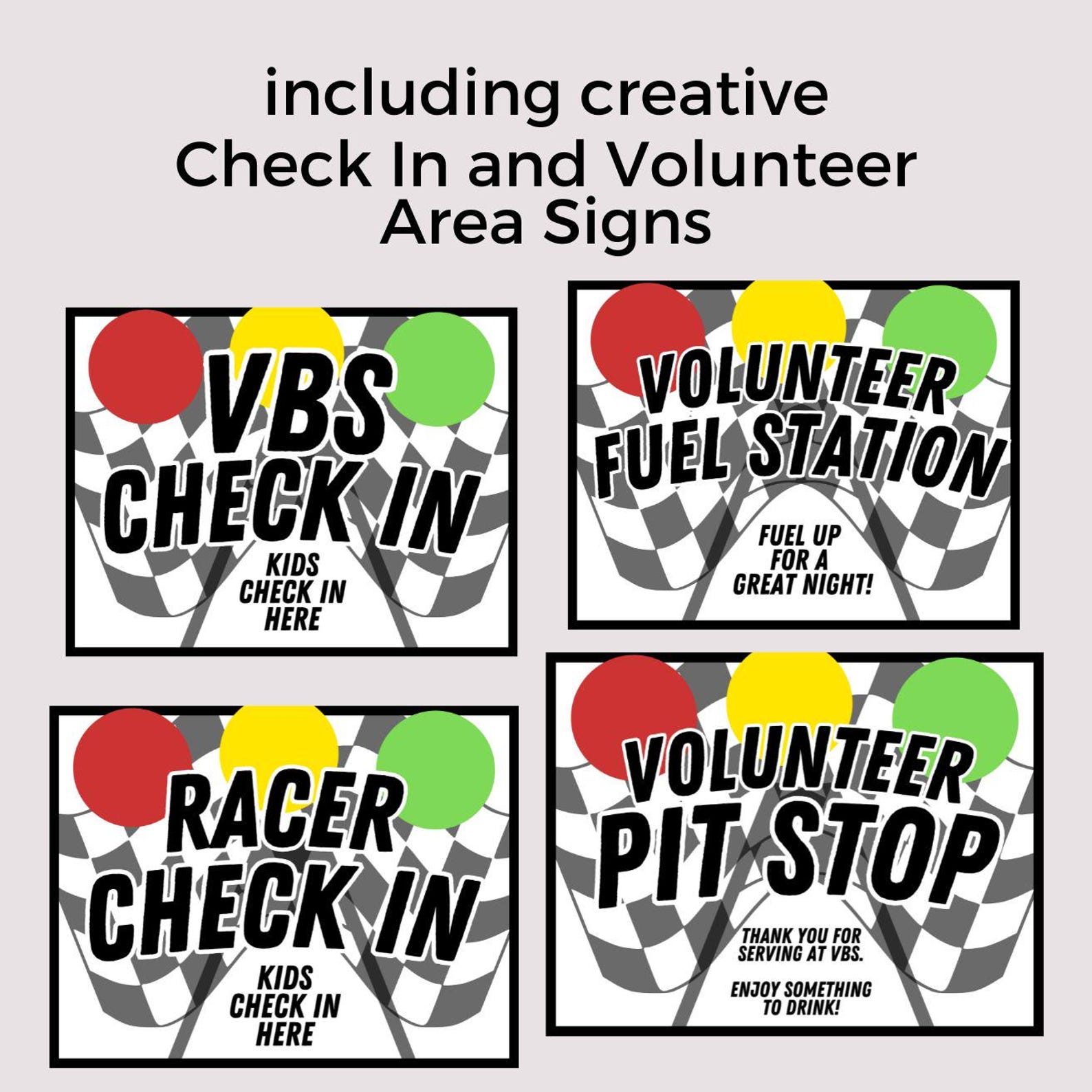 Racing VBS Printable Signs and Volunteer Thank You Cards Bundle - 24 ...