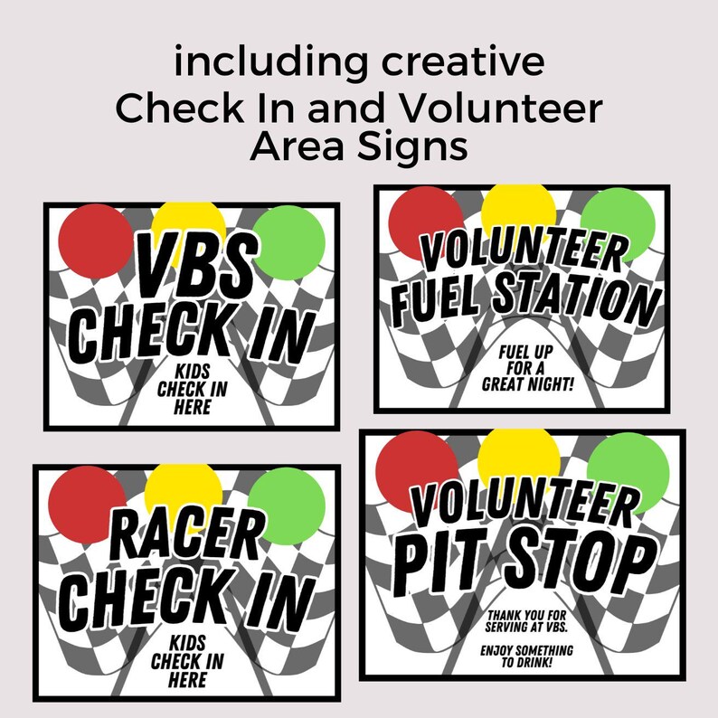 Racing VBS Printable Signs and Volunteer Thank You Cards Bundle - 24 ...