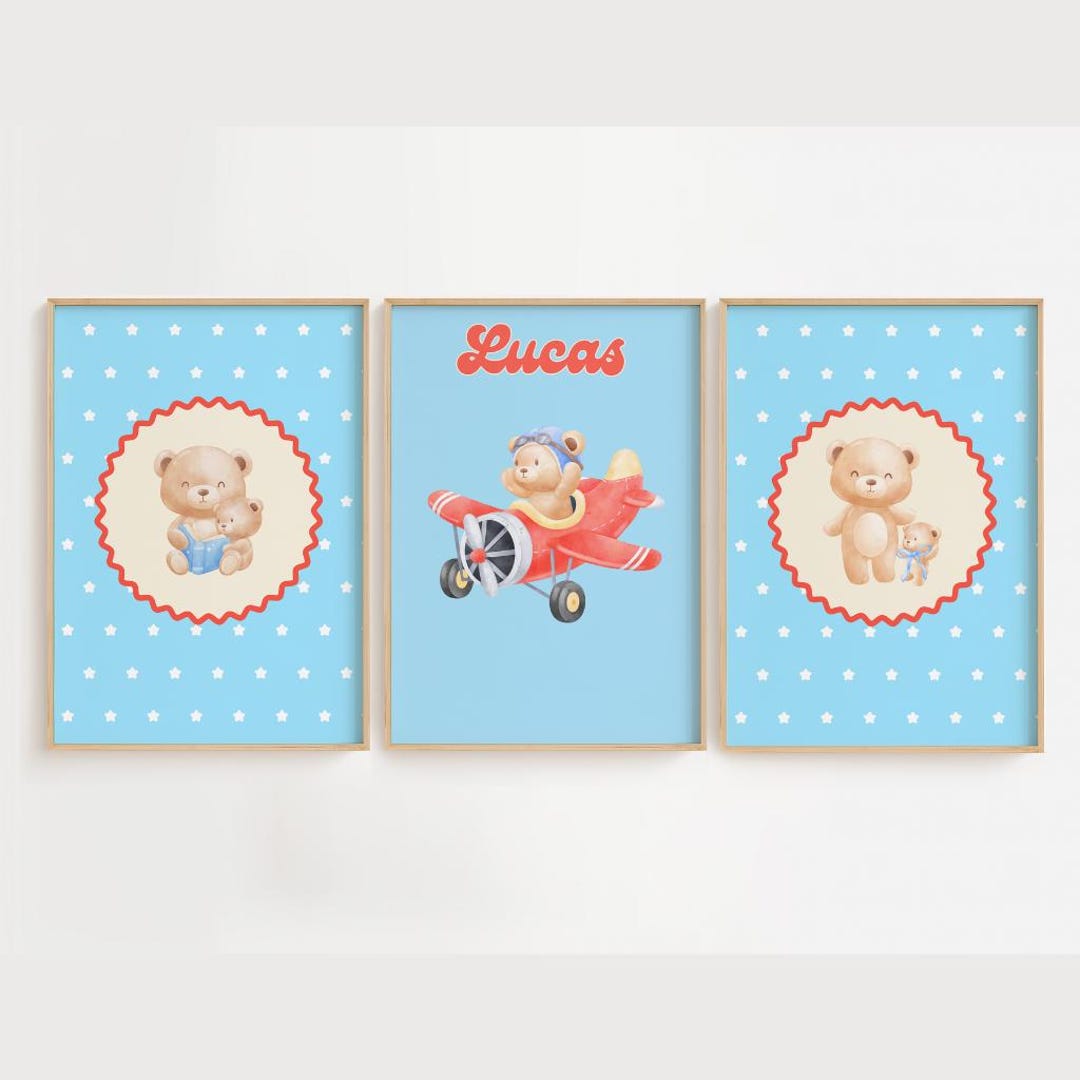 Personalized Vintage Boy Nursery Wall Art Gallery, Custom Name Sign ...