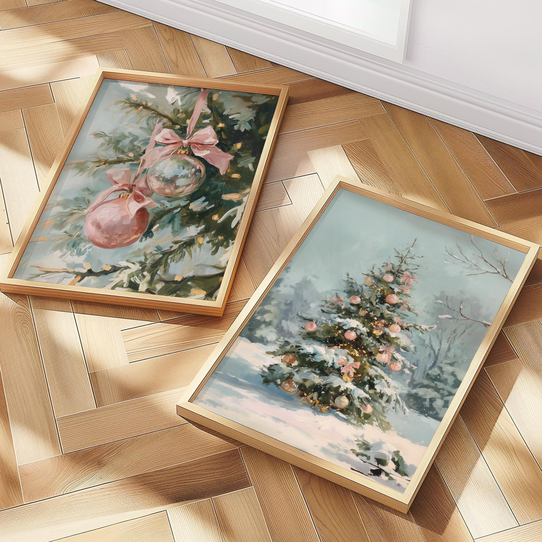 Vintage Pink Christmas Prints Set of 3, Coquette Pink Wall Gallery ...