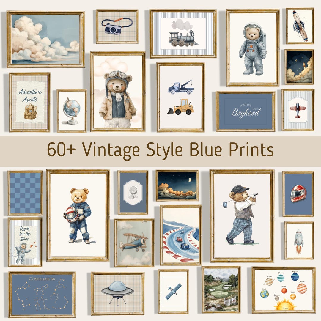 Teddy Bear Blue Gallery, Boy Navy Nursery Prints Set of 60+, Nursery ...