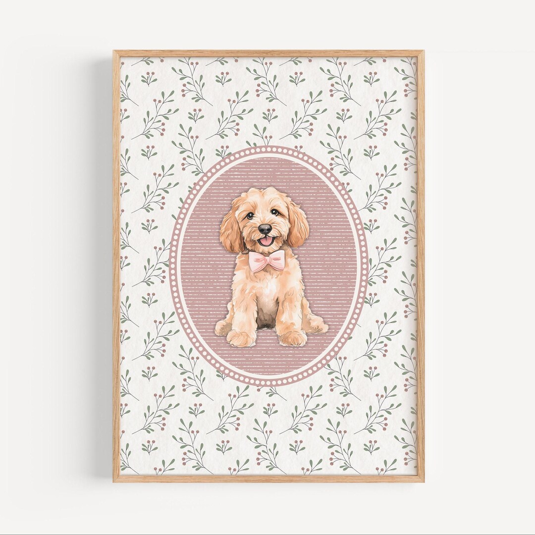 Cockapoo Nursery Print, Vintage Pink Nursery Decor, Dog Portrait, Baby ...