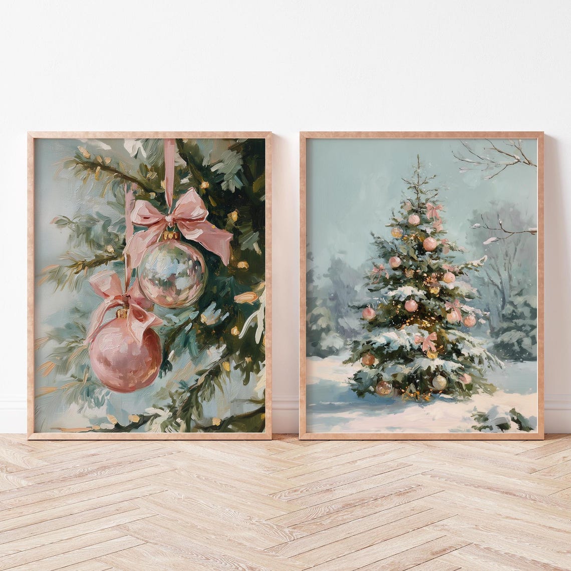 Vintage Pink Christmas Prints Set of 3, Coquette Pink Wall Gallery ...