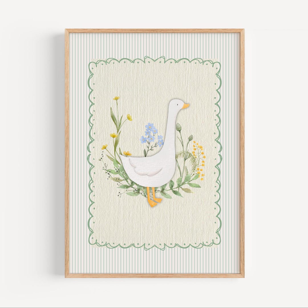 Vintage Silly Goose Nursery Print, Sweet Floral Nursery Decor, Boys ...