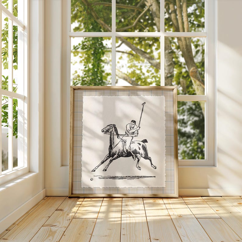 Vintage Polo Wall Art, Gingham Aesthetics Poster, Classic Nursery ...