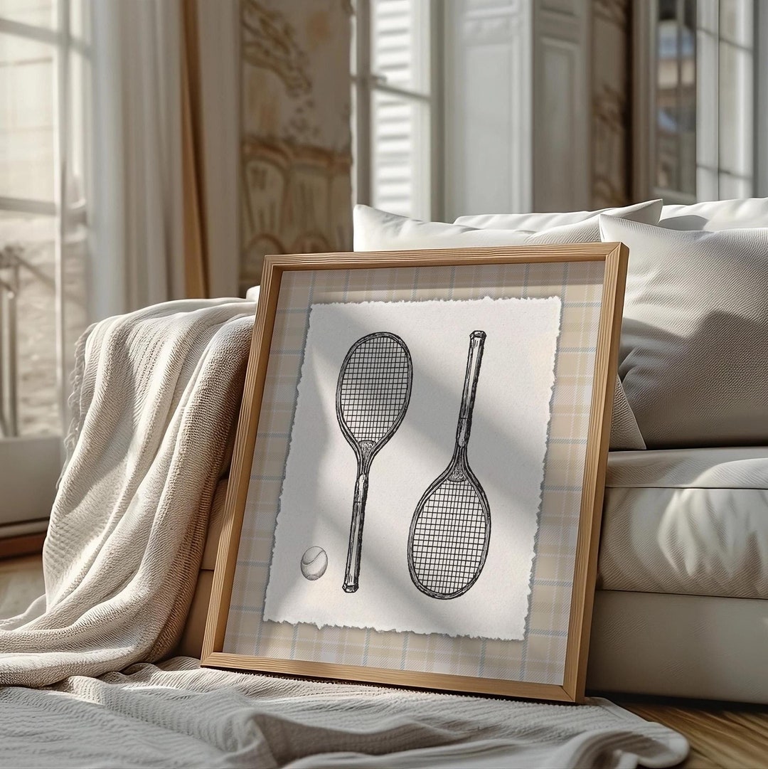 Vintage Tennis Racquet Digital Print Country Club Aesthetic Wall Art ...