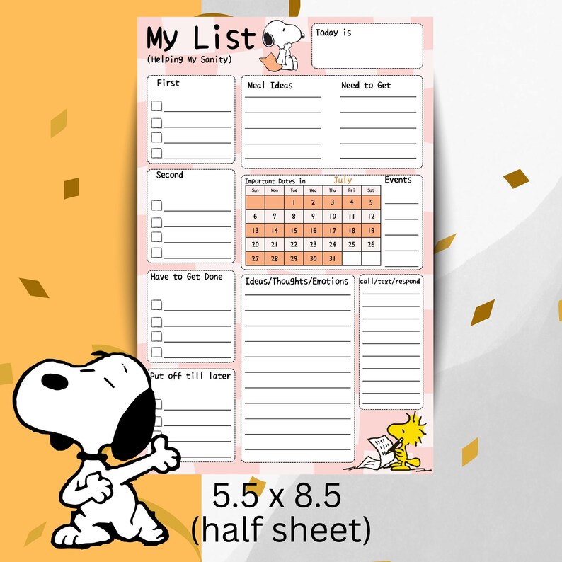 Printable Snoopy Daily Sanity Planner | Digital Download | Dated up to ...