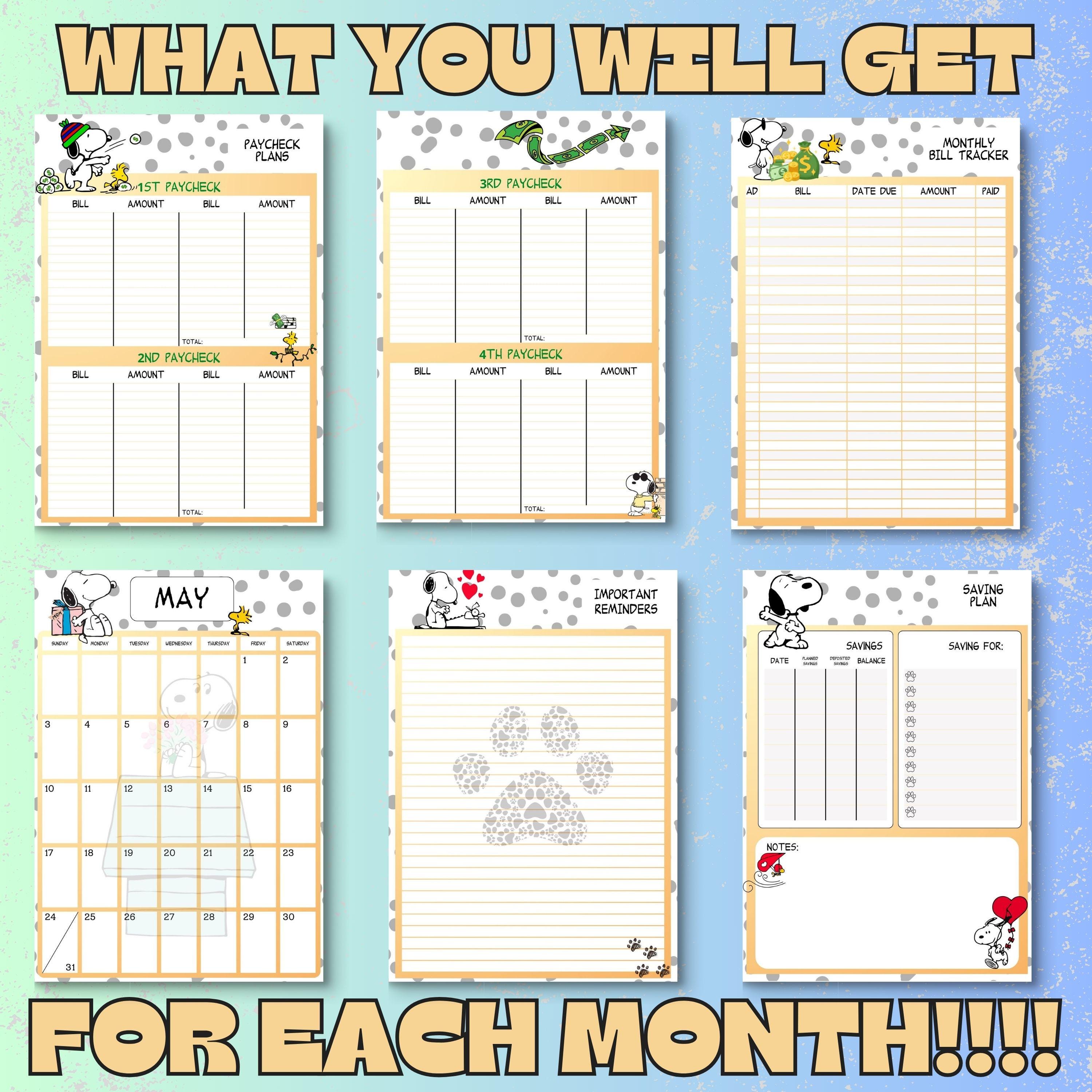 Snoopy Designed Budget Binder-*30dollars* Featuring Monthly Calendar ...