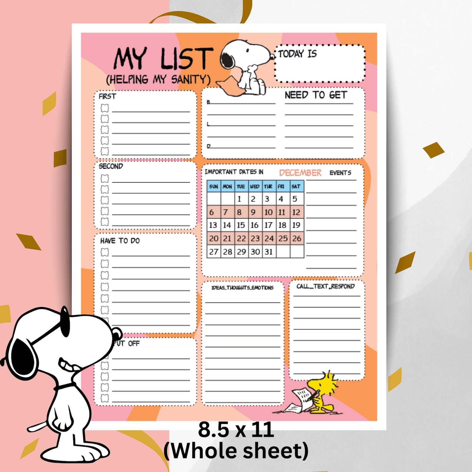 Printable Snoopy Daily Sanity Planner | Digital Download | Dated up to ...