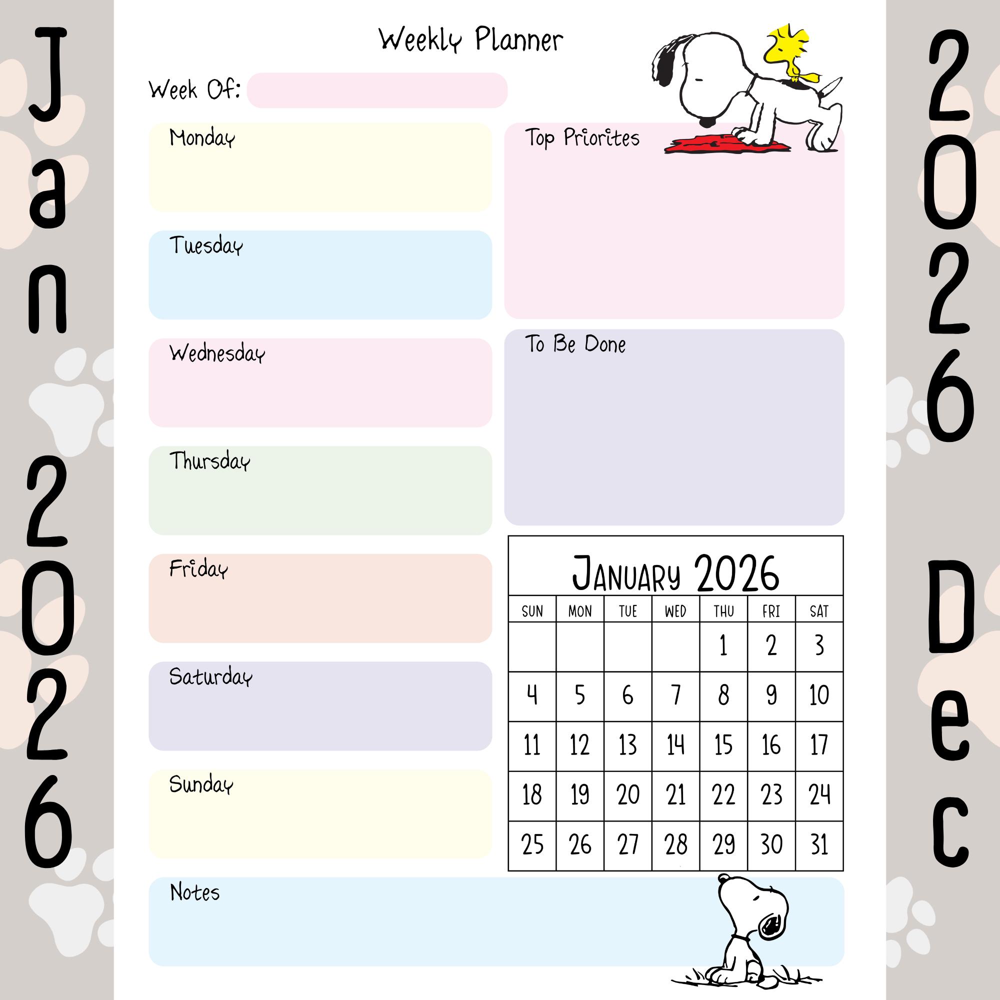 Snoopy Printable Week Planner With Months - Etsy