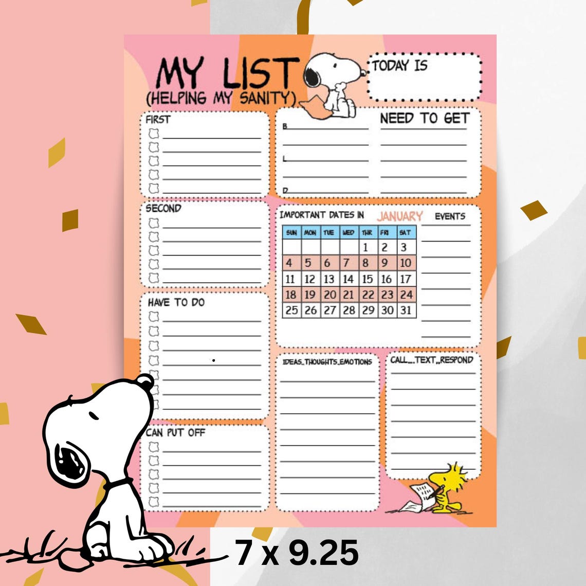 Printable Snoopy Daily Sanity Planner | Digital Download | Dated up to ...