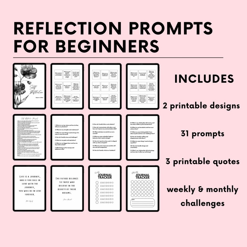 Self Reflection Journal Prompts For Beginners Printable Etsy