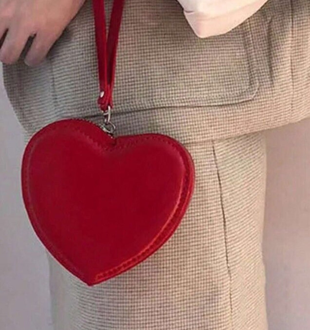 Cute Heart Shape Red Wallet Kawaii PU Leather Coin Purse With Wrist ...