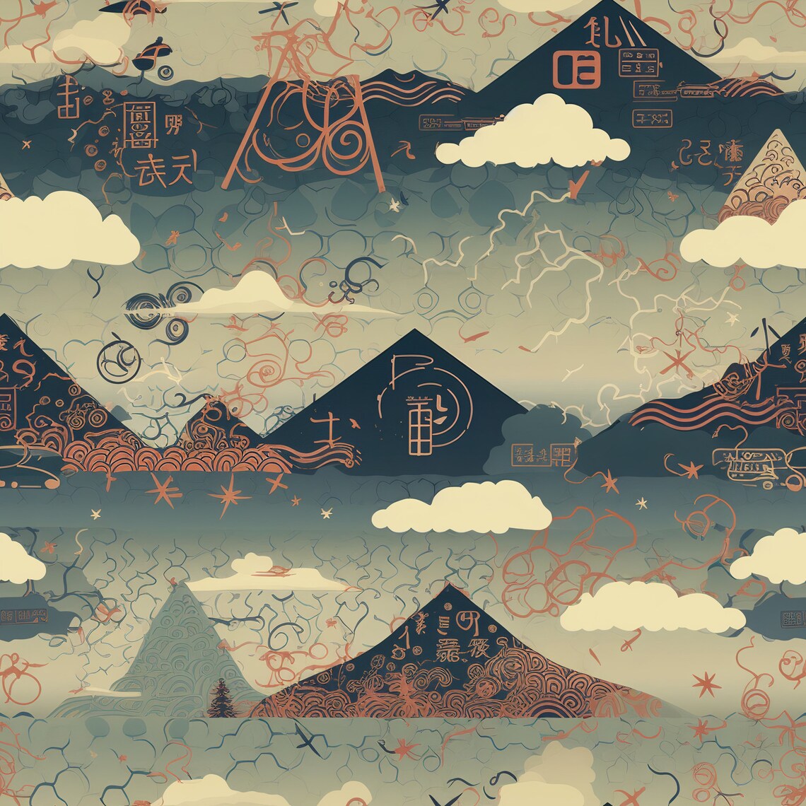 Japanese Landscape Pattern - Etsy