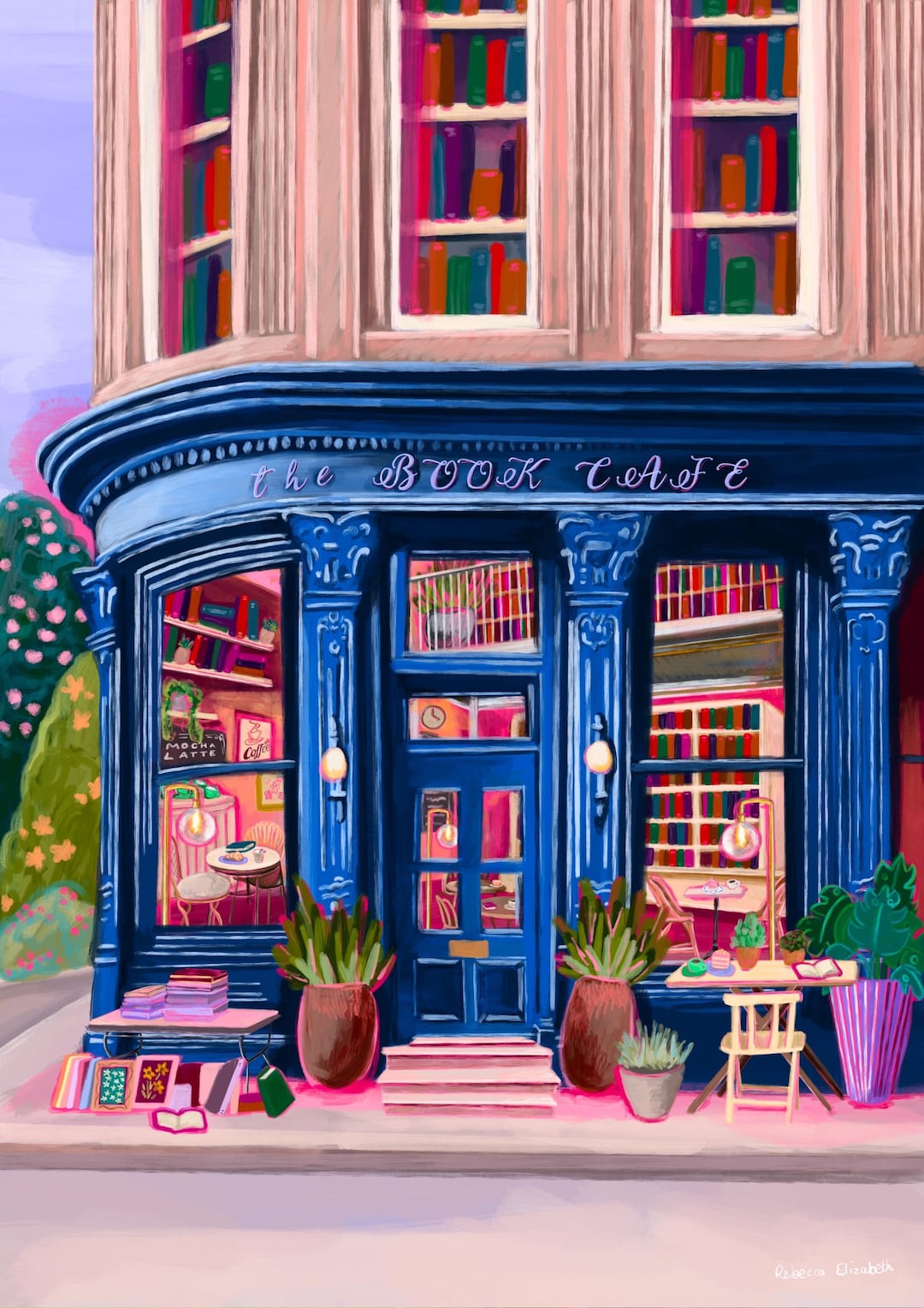 The Book Café Print, Reading Illustration, Coffee Shop Art, Cosy Girl ...