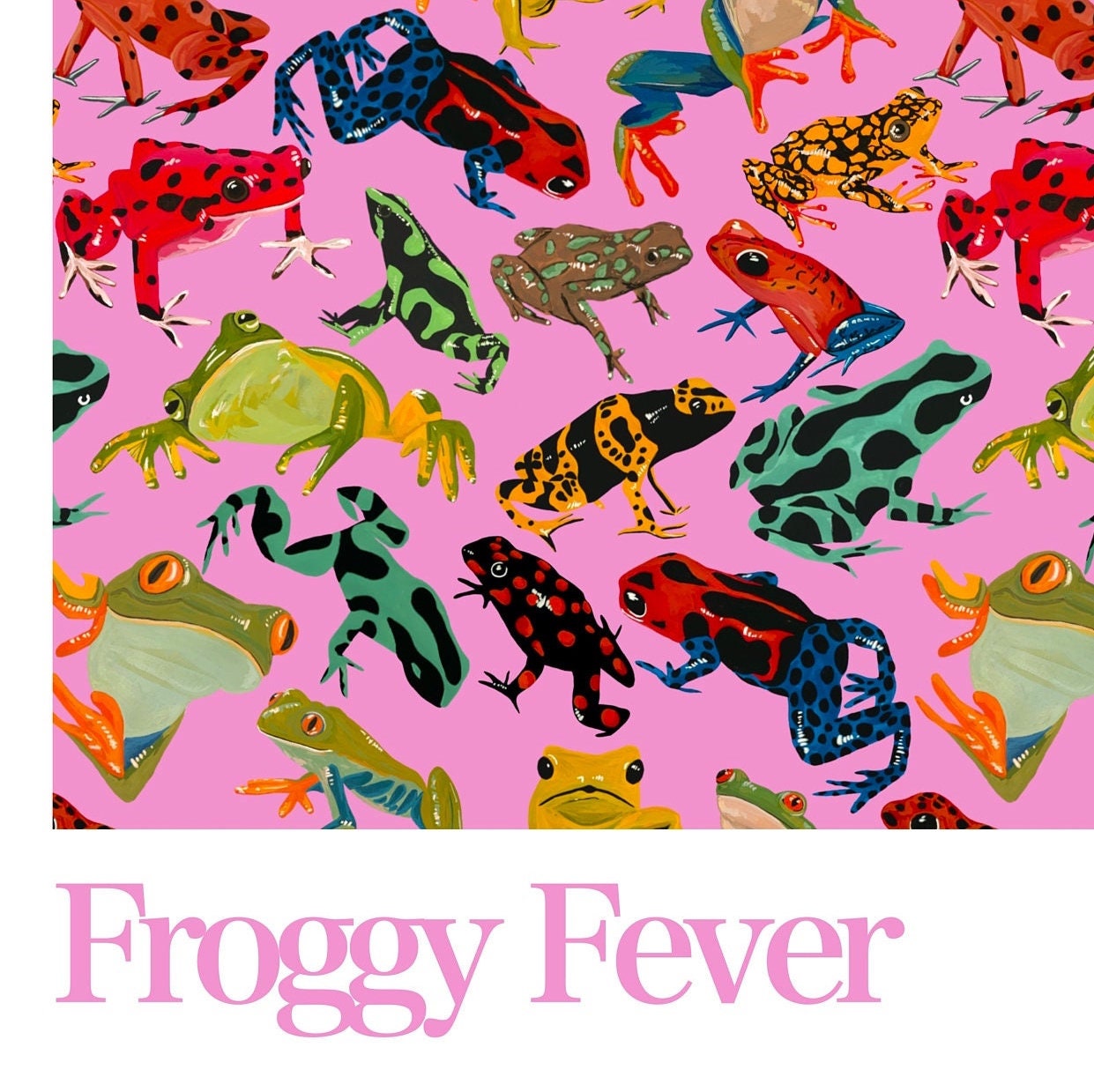 Froggy Fever Pattern Art Print, Tropical Art Illustration, Animal ...