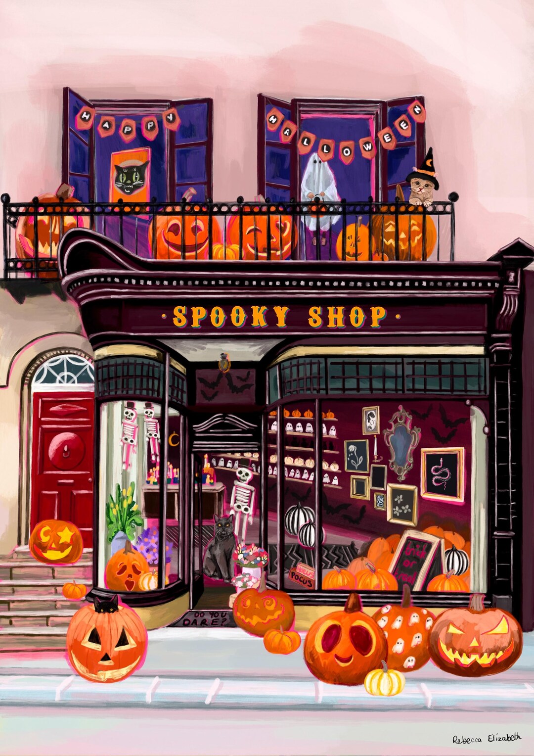 The Spooky Shop Illustrated Wall Art, Halloween Horror Inspired Art ...