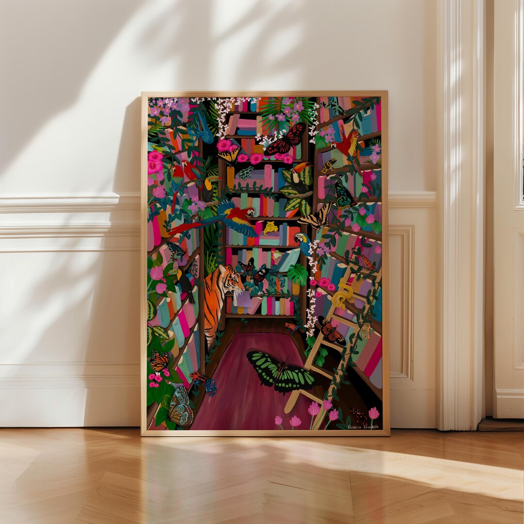 Library Jungle Print, Fantasy Library Print, Reading Art, Book Print ...