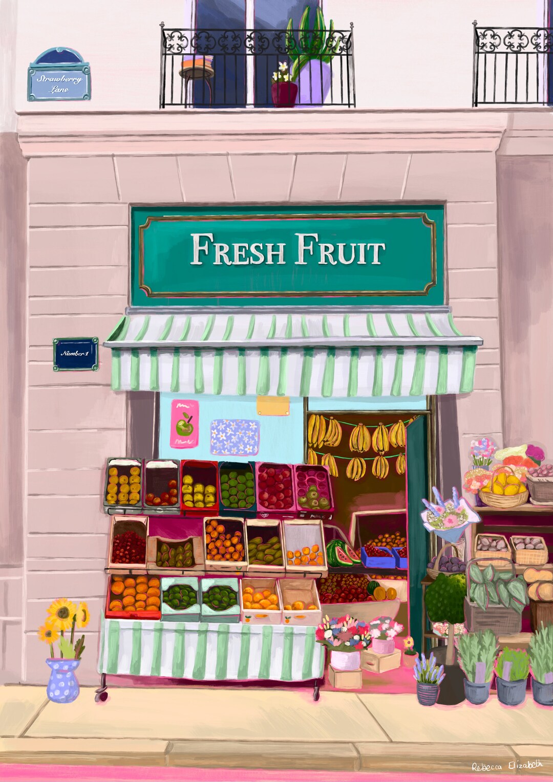 The Fruit Shop at Strawberry Lane Art Print, Springtime Floral ...