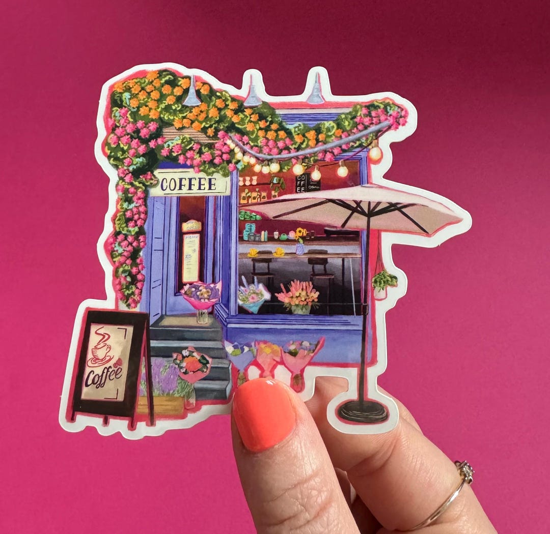 The Coffee Shop Sticker, Café & Bakery Stickers, Iced Latte Vibe Art ...