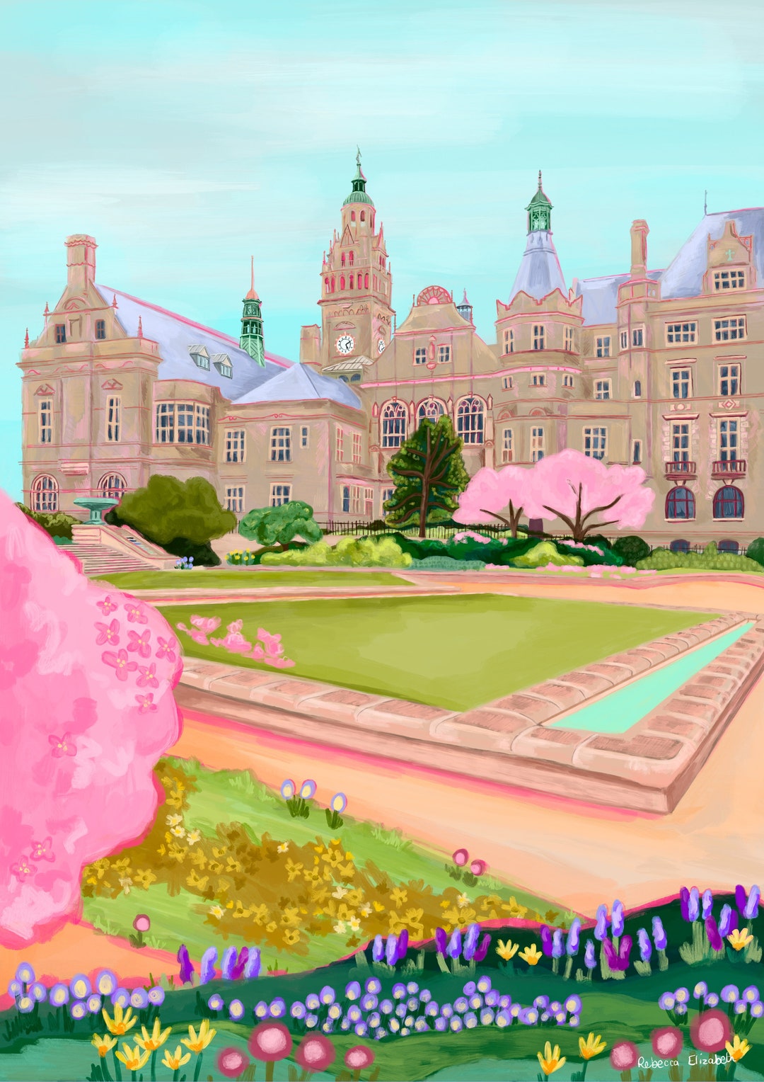 Peace Gardens Sheffield Art Print, Springtime Floral Illustrated Wall ...