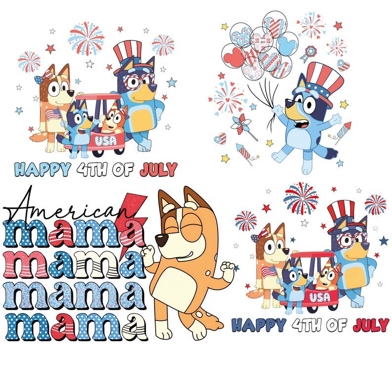 Bluey 4th July PNG Bundle Bluey Dog Family 4th of July Png - Etsy