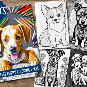 50 Cute Dogs and Puppys Coloring Page Book, Adults Kids Instant ...