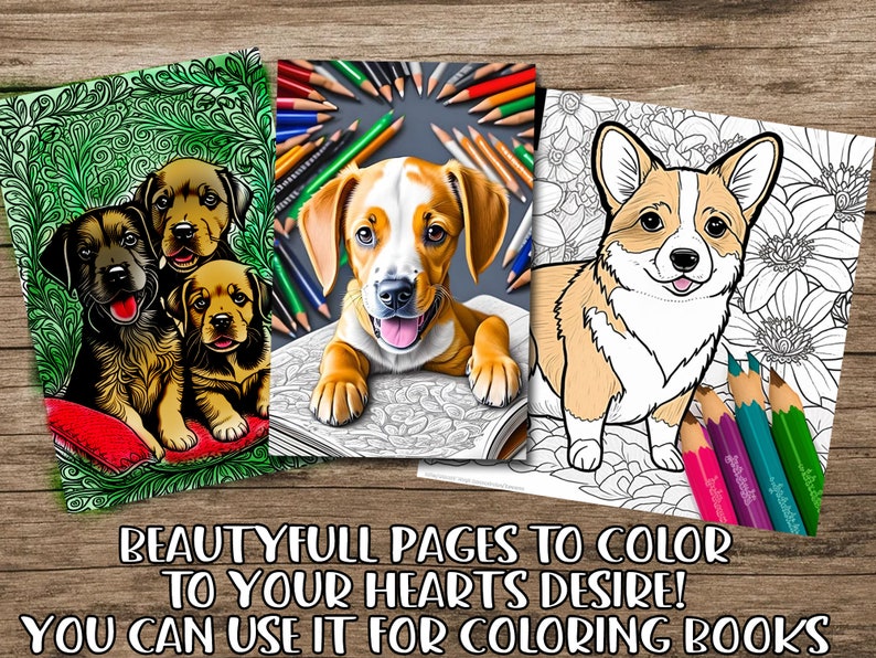 50 Cute Dogs and Puppys Coloring Page Book, Adults + Kids- Instant ...