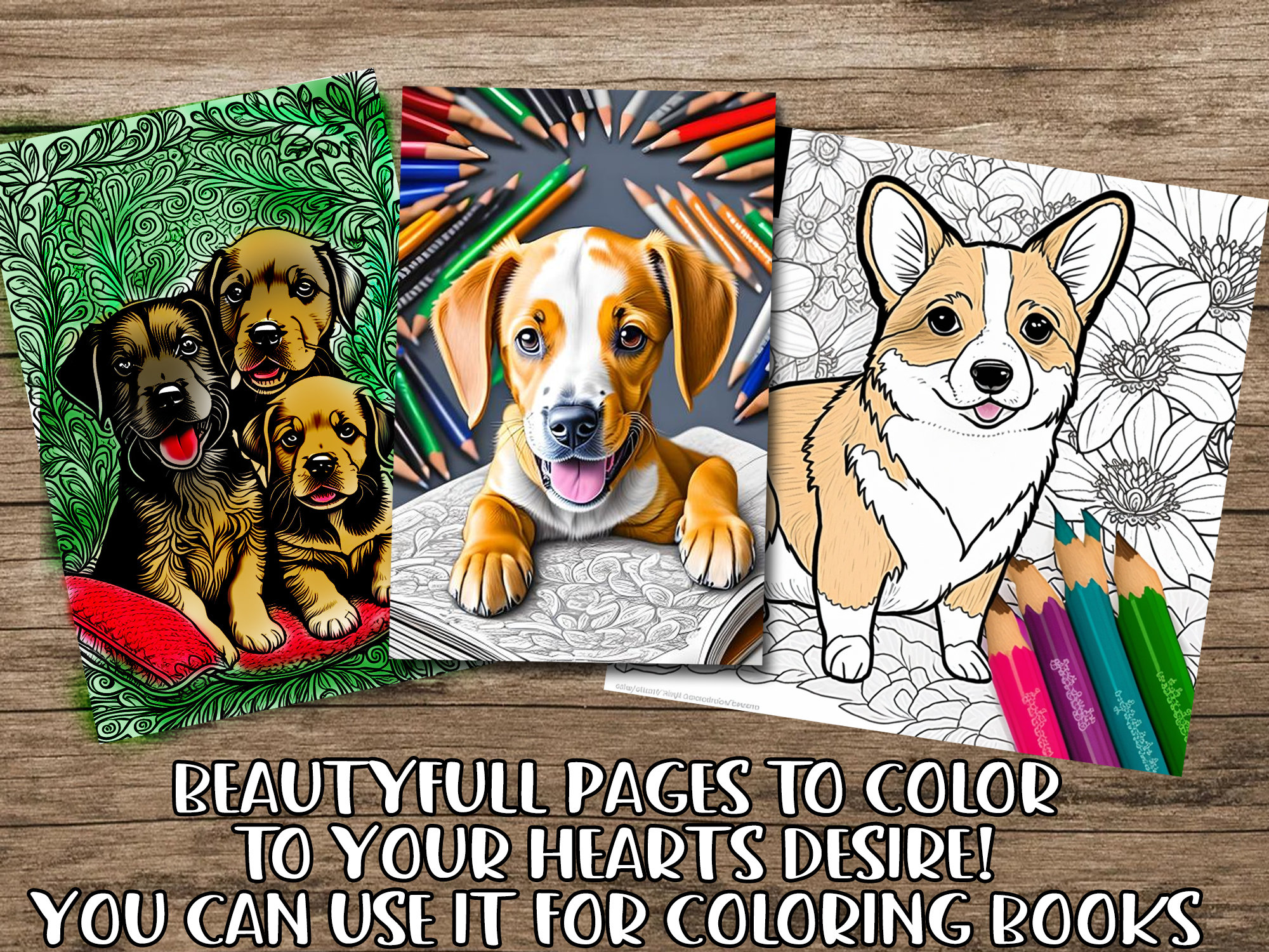 50 Cute Dogs and Puppys Coloring Page Book, Adults + Kids- Instant ...