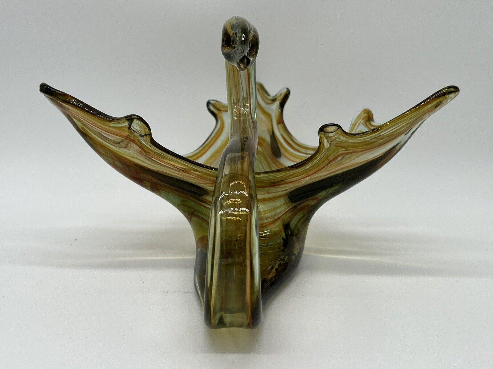 13” Long Hand Blown Sooner Slag Glass Swan Traingular Planter Vase - Etsy