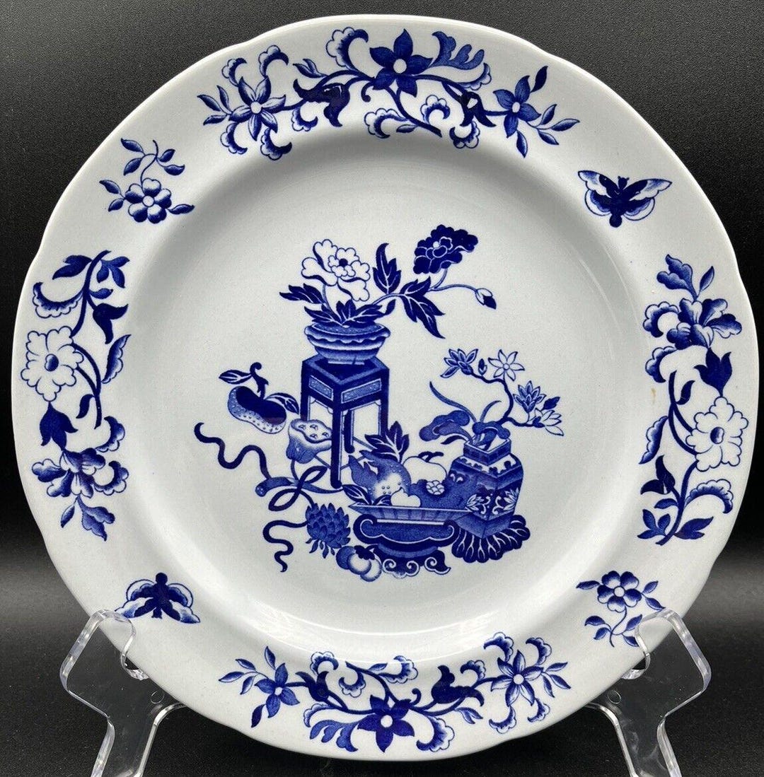 Copeland Spode England New Stone Blue Bowpot 8" Blue & White Ironstone ...
