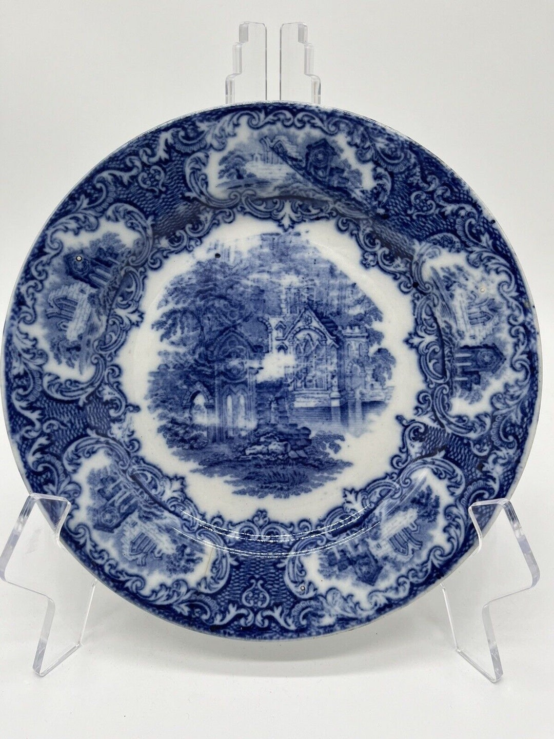 Antique Blue Transferware 9 Plate Abbey by Petrus Regout Maastricht ...