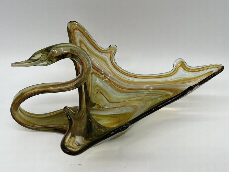 13” Long Hand Blown Sooner Slag Glass Swan Traingular Planter Vase - Etsy