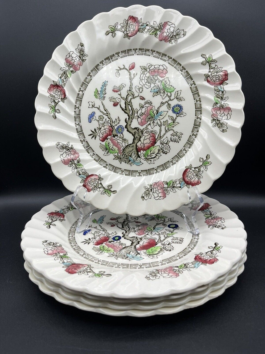 Set of 5 Myott Staffordshire Indian Tree Hand Colored Transferware ...