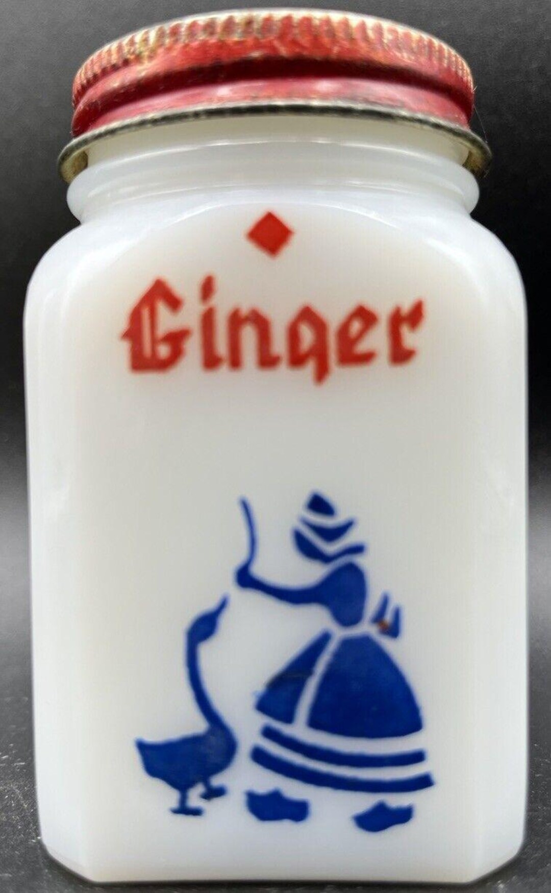 Vintage Frank Tea & Spice Co. White Milk Glass Ginger Spice Jar W/ Red ...