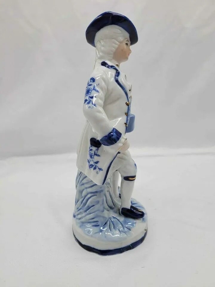 Hand Painted Colonial Dandy Blue & White Porcelain Gilded 8" Tall ...