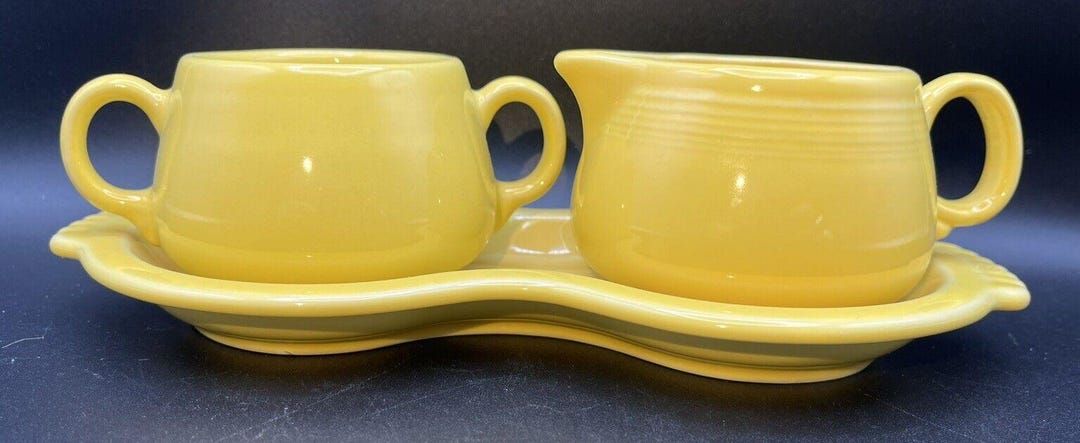 Fiestaware Sunflower Creamer and Sugar Bowl With Tray Set No Lid Chips ...