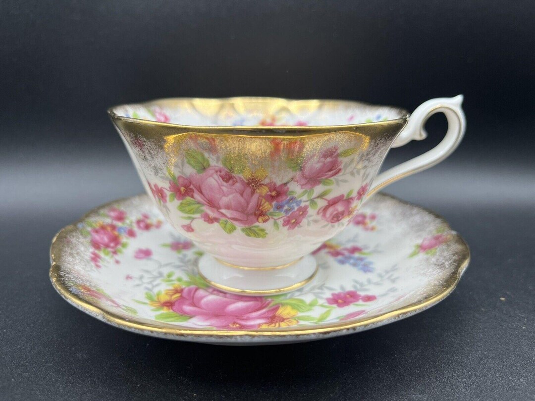 1960s Royal Albert Pink Rose Bouquet Floral Cup & Saucer Heavy Gilding ...